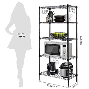 LEHOM 5-Tier Metal Storage Shelves 23.63" L×13.78" W×59.1" H Wire Shelving Unit Storage with Adjustable Leveling Feet for Laundry Bathroom Kitchen,Steel Organizer Wire Rack 220 LBS Capacity