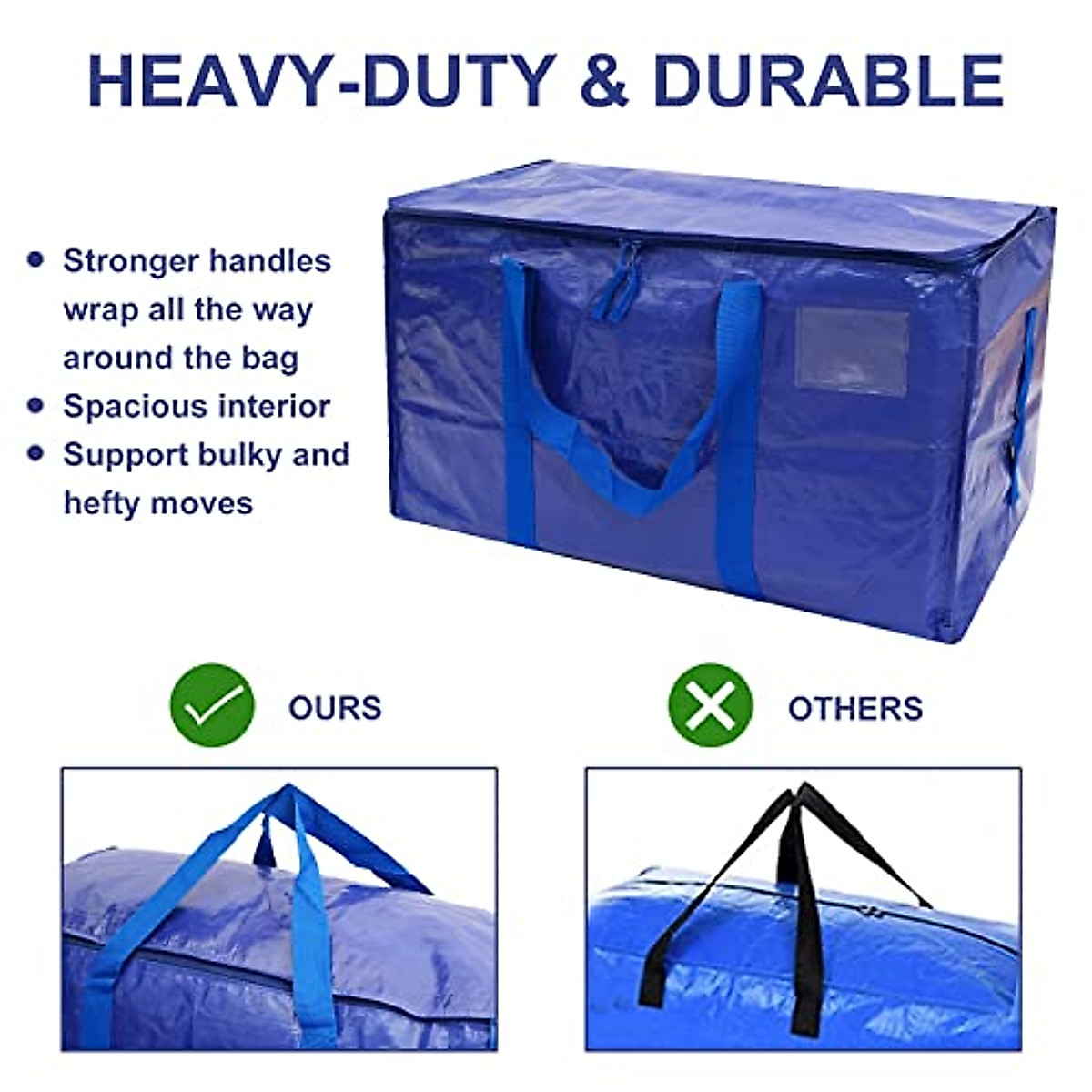 2-Pack Extra Large Moving Bags Heavy Duty Reusable Moving Storage Bag Boxes Totes Bags Containers for Space Saving Storage, Carrying, Travelling, College Dorm Packing, Blue