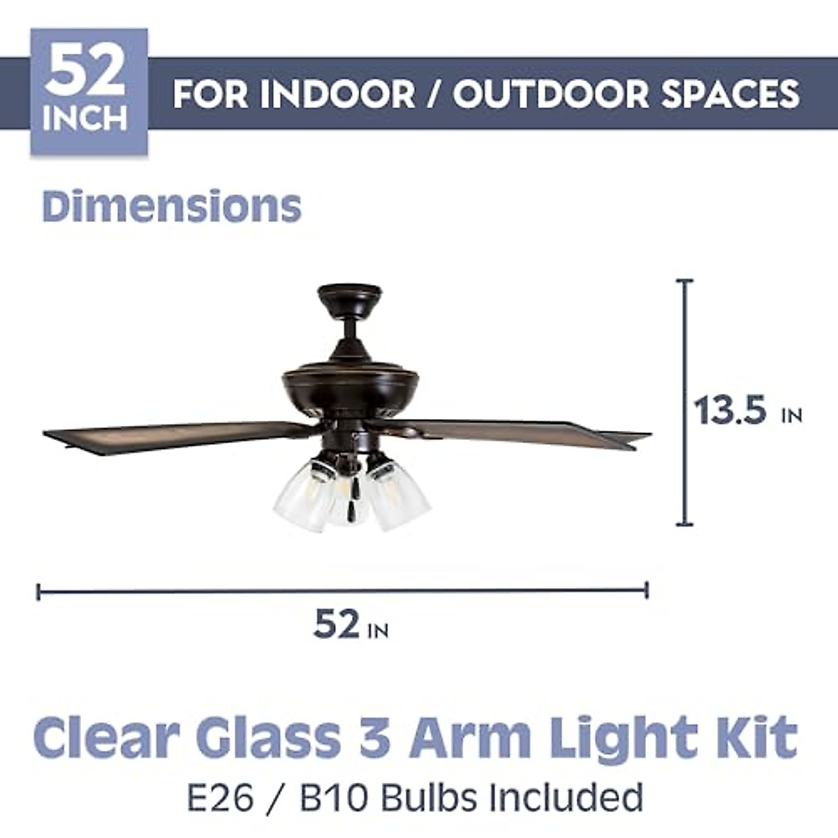 Prominence Home Glenmont, 52 Inch Farmhouse LED Ceiling Fan with Light, Pull Chain, Three Mounting Options, Dual Finish Blades, Reversible Motor - 40278-01 (Oil-Rubbed Bronze)