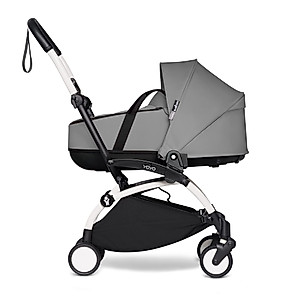 BABYZEN YOYO2 White Frame + Grey Bassinet - Includes Thick Double Mattress, Ventilated Shell & Canopy
