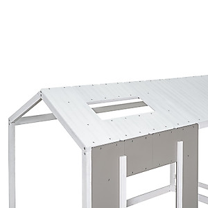 Harper & Bright Designs Twin Size House Bed, Wood Cabin Bed Frame with Roof and Window, Floor Bed for Kids Toddler Girls Boys (Antique Grey+Antique)