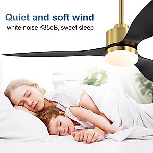 52 Inch Ceiling Fans with LED Light Remote Control, Modern Ceiling Fan with Reversible DC Motor, 3 Blades and 3 Color Temperature, LED Light Chandelier for Bedroom(Gold & Black)