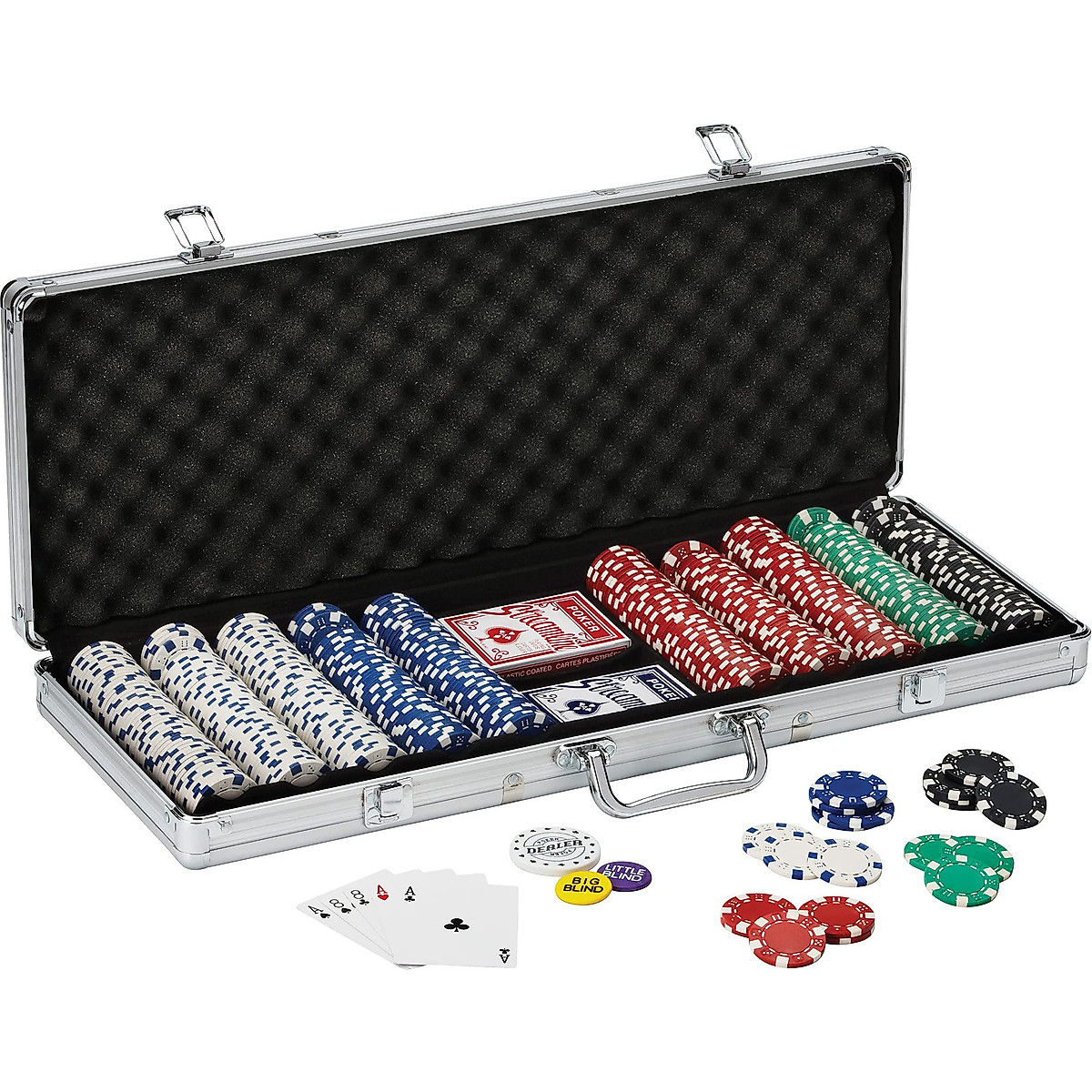 Fat Cat 11.5 Gram Texas Hold 'em Claytec Poker Chip Set with Aluminum Case, 500 Striped Dice Chips