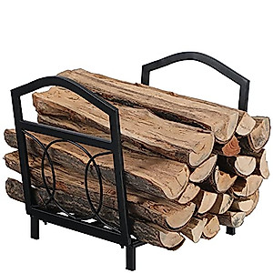 PHI VILLA 17 Inch Small Firewood Log Rack Indoor/Outdoor Steel Wood Storage Log Rack Bin Wood Holder Fireplace Accessories Circle Design, Black