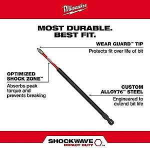 Milwaukee 48-32-4207 Shockwave 6" Power Bit Phillips #2 (10 Pack)