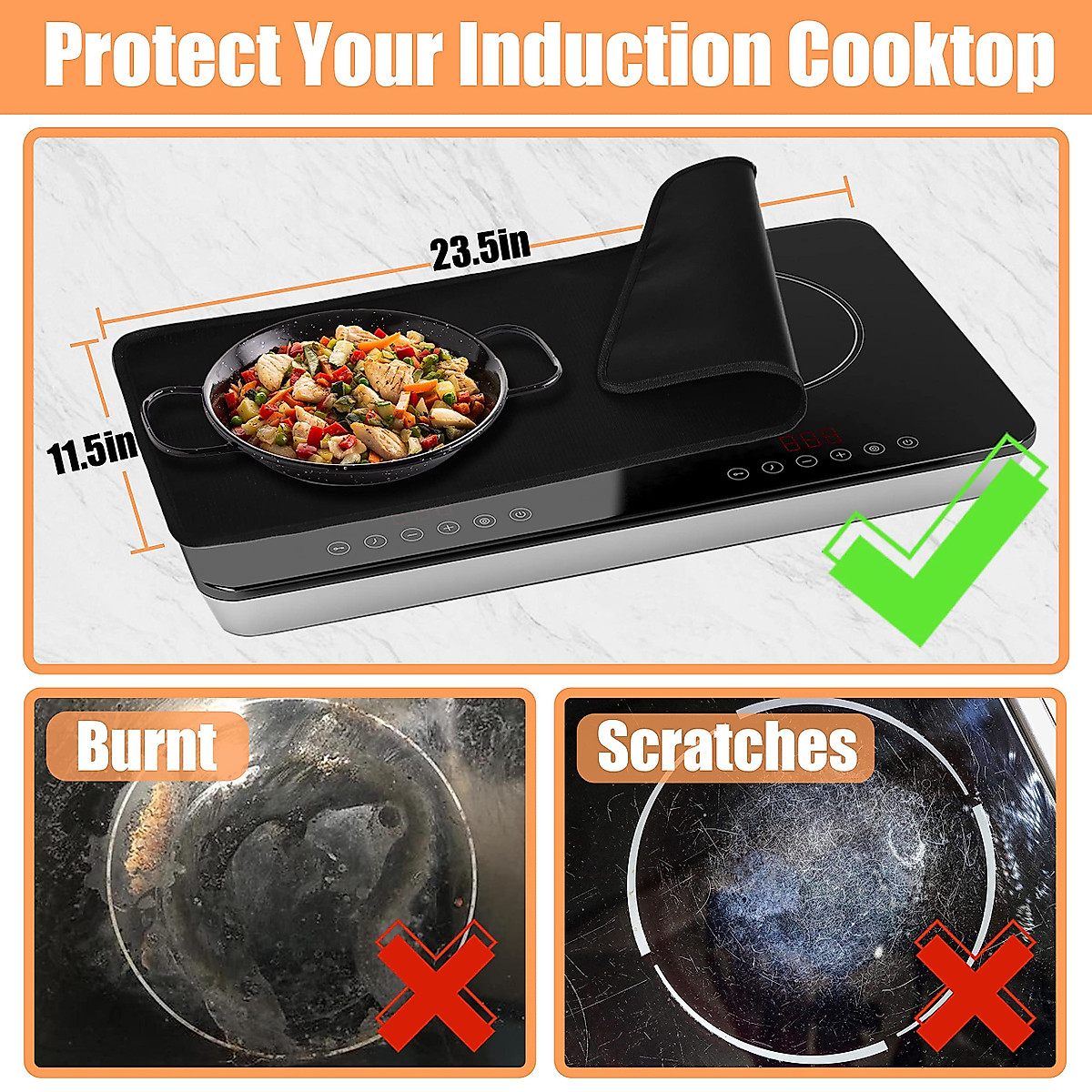 Amerbro Fireproof Induction Cooktop Protector - 23.5 x 11.5in (Magnetic) Induction Cooktop Mat for Electric Induction Stove - Heat Resistant & Waterproof - Prevent Scratches and Burns - Black