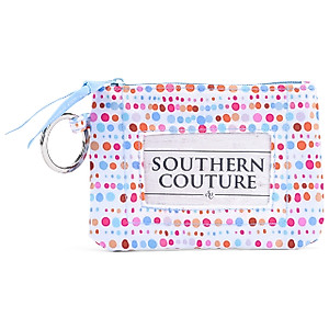 Southern Couture Polka Dot Print Blue and White 5 x 4 Polyester Fabric Zippered ID Wallet