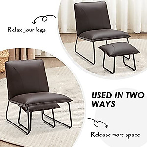 Modern Accent Chair, Living Room Chair with Footrest, Faux Leather Waterproof Fabric Armless Accent Chairs, 16″High Comfy Mid Century Modern Chair for Office Bedroom Chairs for Adults Lazy Corner