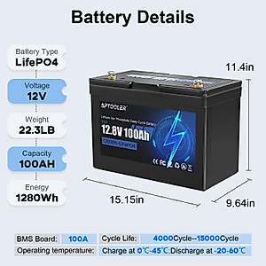 Lifepo4 Battery 100Ah 1280Wh Lithium Batteries 12v 4000+ Deep Cycle Built-in 100A BMS Perfect for Backup Power Home Energy Storage,RV, Marine Boat,Trolling Motor, Golf Cart,Solar,Off-Grid