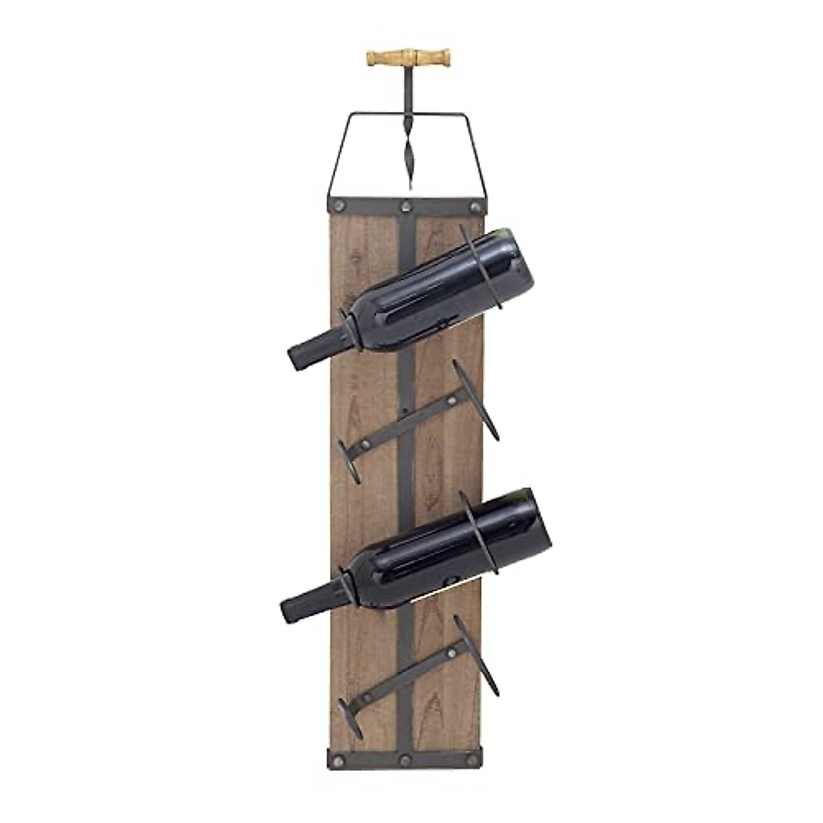 Deco 79 Industrial Wood Rectangle Wall Wine Rack, 8" x 5" x 32", Brown