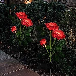 Anordsem Solar Outdoor Lights - 2 Pack Garden Decor Lights Waterproof Solar Garden Lights Red Rose Light for Garden, Patio, Yard, Flowerbed,Pathway Decor