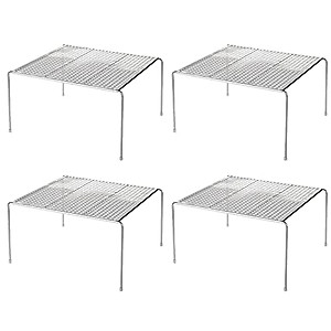 mDesign Modern Metal Square Kitchen Cabinet, Pantry, Countertop Organizer Storage Shelves for Kitchen Cabinets, Countertops, Pantry - Durable Steel, Non-Skid Feet, 4 Pack - Silver