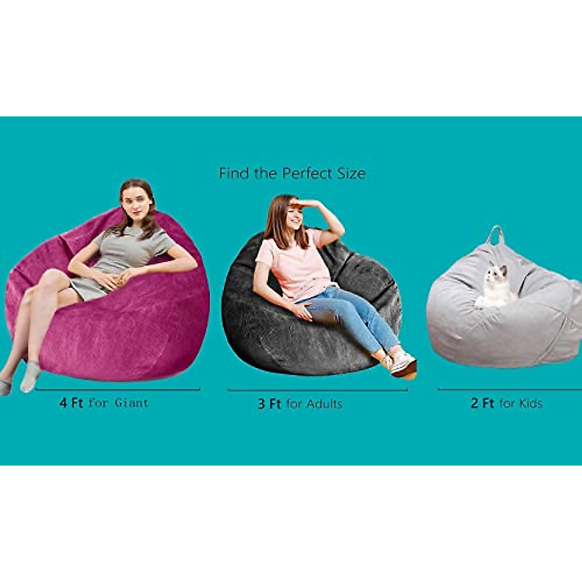 3 Ft Bean Bag Chair: Memory Foam Filled Bean Bag Chairs, Ultra Supportive Stuffed Bean Bag with Ultra Soft Corduroy Cover, Dark Blue for Kids, Adults