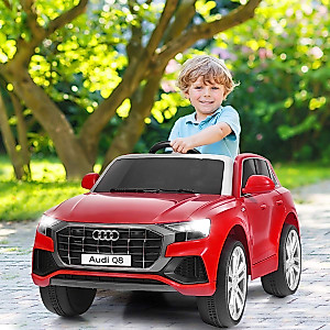 Costzon Ride on Car, Licensed Audi Q8, 12V Battery Powered Electric Vehicle w/2 Motors, Remote Control, LED Lights, MP3, Horn, Music, Spring Suspension, Kids Ride on Toys for Boys & Girls (Red)