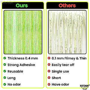 KatchOn, Neon Green Streamers Backdrop - XtraLarge, 3.2x8 Feet | Lime Green Foil Fringe Curtain for Neon Party Decorations, Neon Party Supplies | Neon Fringe Curtain for Lime Green Party Decorations