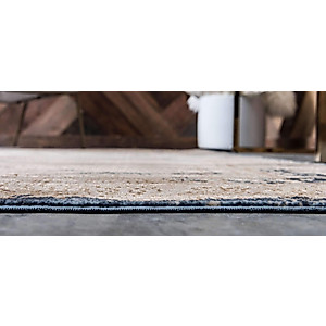 Unique Loom Chateau Collection Rustic, Vintage, Medallion, Textured, Distressed, Traditional Area Rug, 5 ft x 8 ft, Beige/Navy Blue