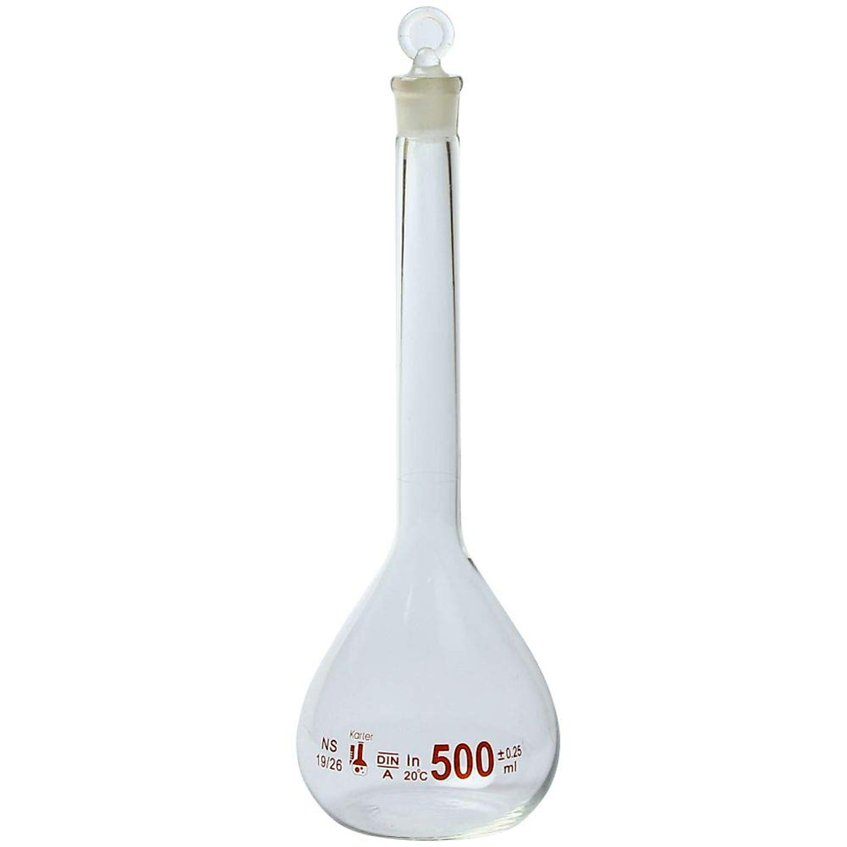 Volumetric Flask Set - 4 Sizes - 100, 250, 500, and 1000ml, 3.3 Boro Glass, Class A, Ground Stopper, Karter Scientific 213W18