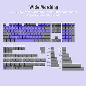XVX PBT Keycaps, Shine Through Keycaps, XVX Profile 165 Keys Keyboard Keycaps, Double Shot Custom Keycaps for 61/64/68/84/87/100/104/108 for Cherry MX Mechanical Keyboard, Purple