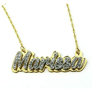 Name Necklace Plate Personalized Custom Nameplate and 2.5" XOXO Gold Earrings Made To Order Any Name Jewelry Set Laser Cut Diamond Look Glitter Script Cursive Letters, Quality Gold Chain, Stunning