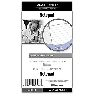 AT-A-GLANCE Day Runner Lined NotePad Pages, Refill, Loose-Leaf, Undated, for Planner, 3-3/4" x 6-3/4", Size 3, 30 Sheets/Pack (033-3)