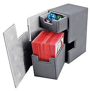 Ultimate Guard Flip 'n' Tray 80+, Deck Case for 80 Double-Sleeved TCG Cards + Dice Tray, Grey, Independent Magnetic Closure & Microfiber Lining