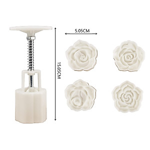 Stamped mid-autumn mooncake press mold, hand-pressed mooncake dessert DIY with 4 stamped flower, mooncake puff pastry press mold DIY (4 rose stamps-1)