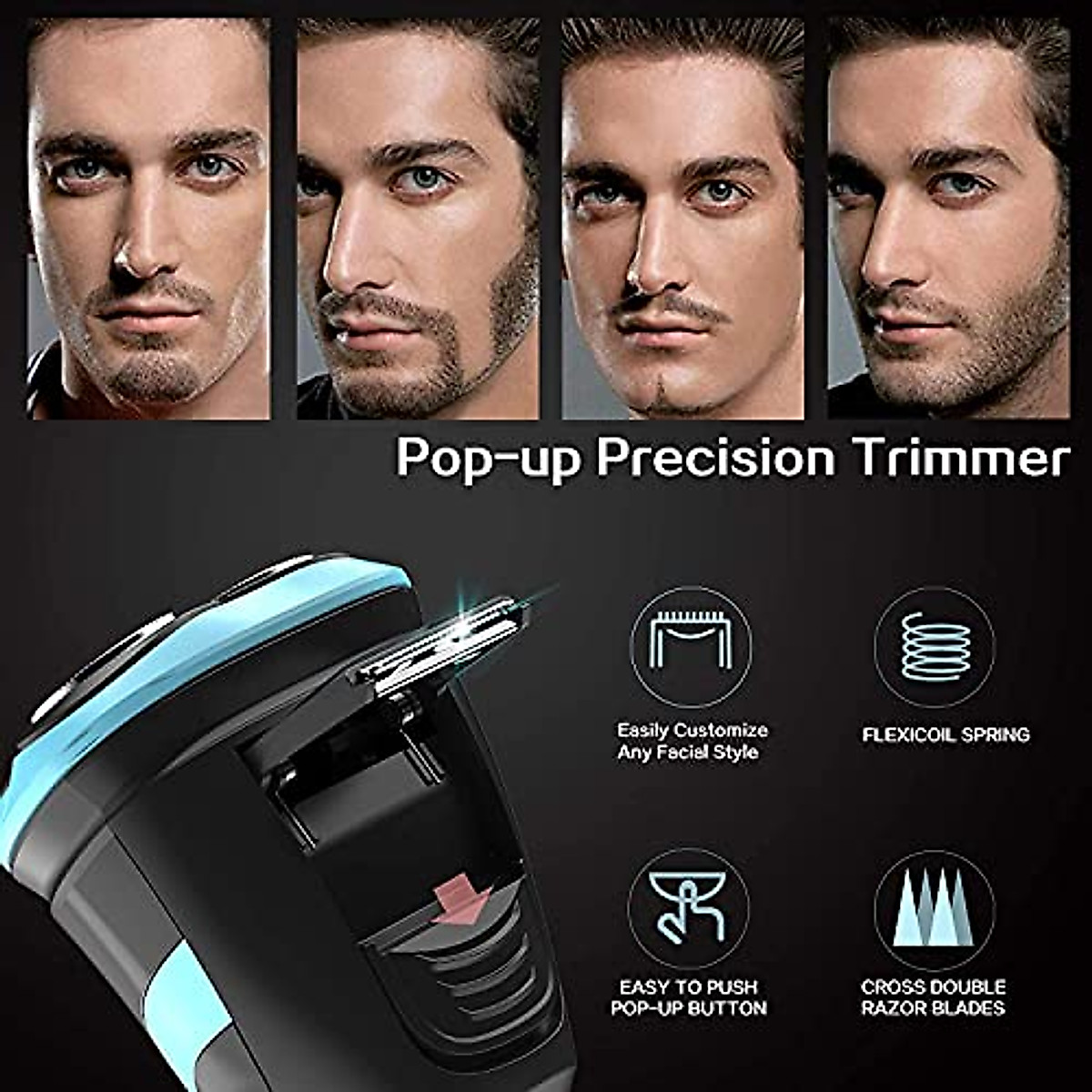 ROAMAN Men Electric Razor, Mens Electric Shavers Rechargeable Corded and Cordless Electric Razor for Men Wet Dry Waterproof IPX7 Electric Shaver with Pop-up Trimmer