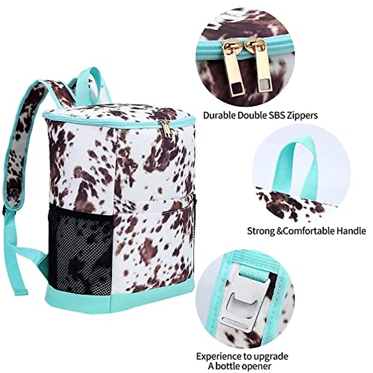 Cooler Backpack Women Cow Leak Proof Backpack Cooler Bags Lightweight Soft Lunch Backpack with Cooler Compartment,Wine Cooler for Hiking Camping,24 cans…