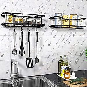 tundsot 3 Pack Bathroom Shower Shelves Shower Caddy, Shower Shelves, Adhesive Shower Organizer No Drilling,With 4 Hooks, Shower Shelves for Inside Shower (black)