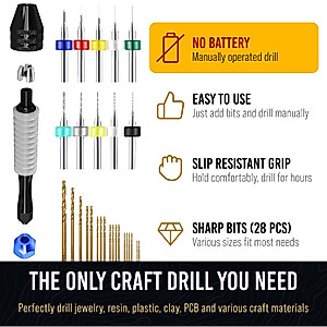 Micro Drill Bits Set with Pin Vise | Small Hand Drill Bit Set - Pin Vise Hand Drill Manual, PCB Mini Drill Bits for Resin Beads Polymer Clay | DYI Jewelry Making Drill, Craft Drill Bits Set