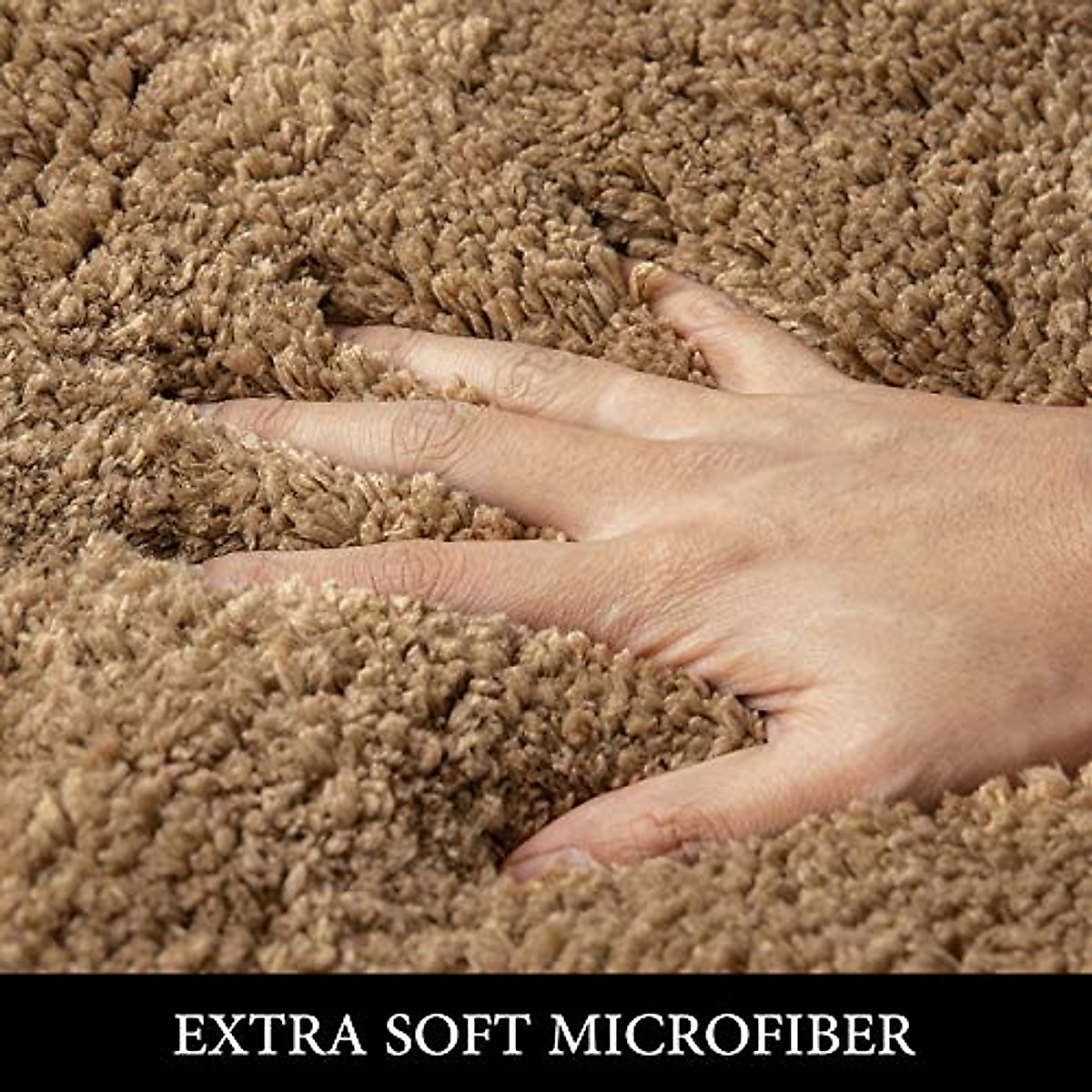 MIULEE Set of 2 Non Slip Shaggy Bathroom Rugs and U-Shaped Contour Shaggy Toilet Rugs for Tub Shower Machine Washable (Beige)