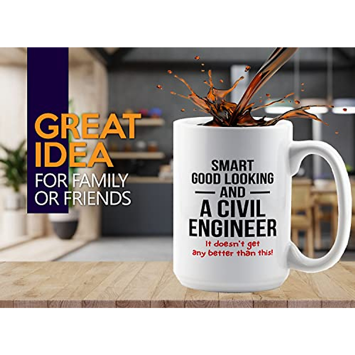 Flairy Land Civil Engineer Coffee Mug 15oz White -Smart Civil Engineer - Architect Bridge Engineer Builder Draftsman Interior Design Contractor