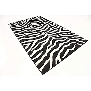 Unique Loom Wildlife Collection Animal Inspired with Zebra Design Area Rug, 5 x 8 ft, Black/Ivory