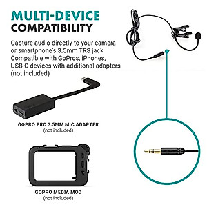 Movo ACM400 Flexible Gooseneck Omnidirectional Microphone for Motovlogging Moto Vlog Action Cam Helmet Mic - Clip on Microphone for Motorcycle Vloggers - Compatible with GoPro Media Mod