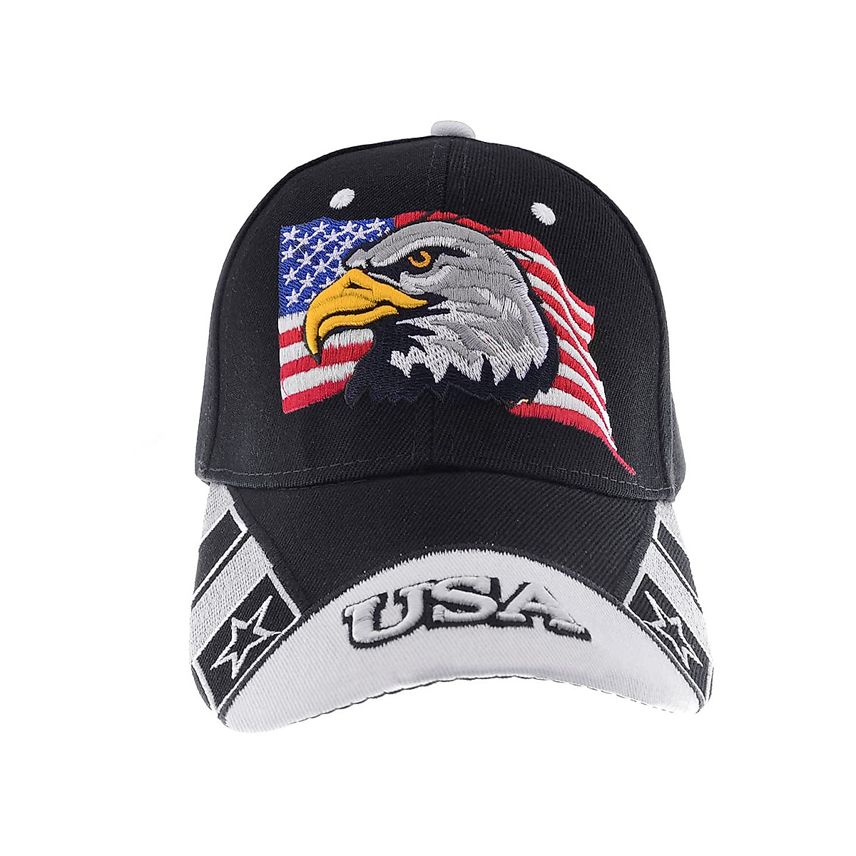 Anna-Kaci USA American Flag Patriotic Eagle Hawk Embossed 3D Adjustable Velcro Baseball Caps Hats, White USA