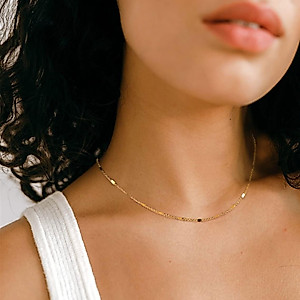 Feskive Dainty Gold Choker Necklace For Women 14k Gold/Silver Plated Delicate Dot Snake Coin Chain necklaces Different Length Lip Satellite Necklace Minimalist Jewelry for Women