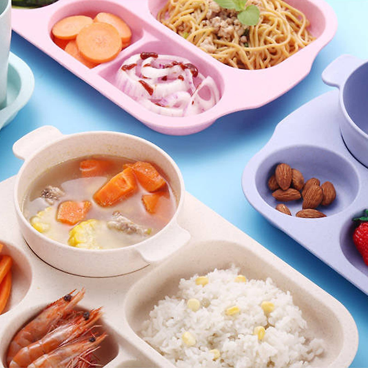 Cheeren 8 Pack Plastic Divided Plates Set for Kids Adults, Sectioned Meal Camping Dishes for BBQ, Microwave & Dishwasher Safe