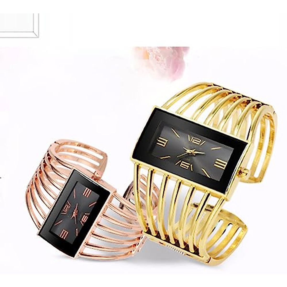 SENRUD Fashion Cuff Bracelet Watches for Women Luxury Rectangular Dial Analog Quartz Wrist Watch Gifts for Ladies (Gold Black)