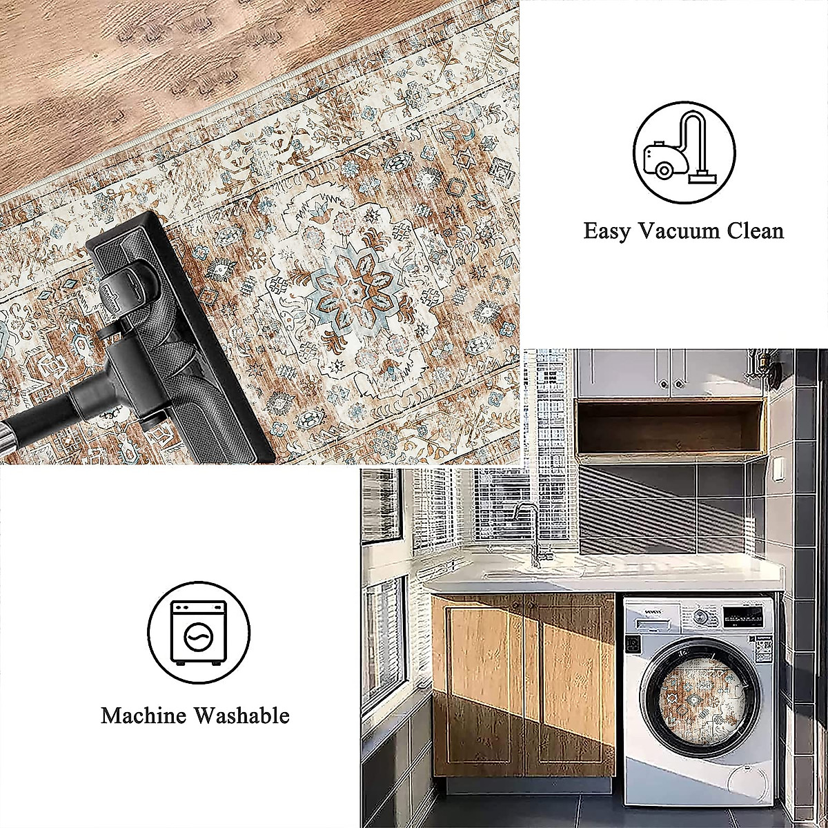 Pauwer Hallway Runner Rug 2x10 Washable Rugs Runner Non Slip Carpet Runner Boho Farmhouse Vintage Throw Area Rugs Floor Runner for Hallway Kitchen Entryway Laundry Room Bedroom Bathroom, Cream Tan