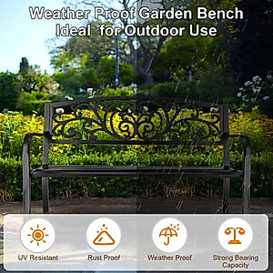 GODECOR 50" Outdoor Garden Bench, Patio Furniture Metal Outdoor Chair with Steel Frame, Weather Proof 2-Person Outdoor Loveseat with Butterfly Backrest for Park, Porch, Pool, Backyard