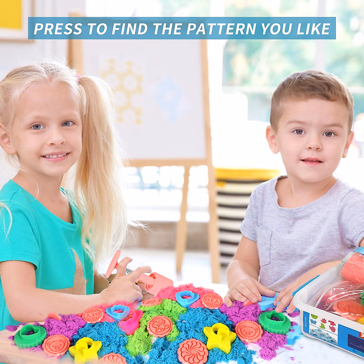 4 Color Magic Sand Set Beach Toys - HOVOCEL Kids' Sand Art Kits， Molds and Tray for Girls and Boys - Ideas for Children Activities Age 6+