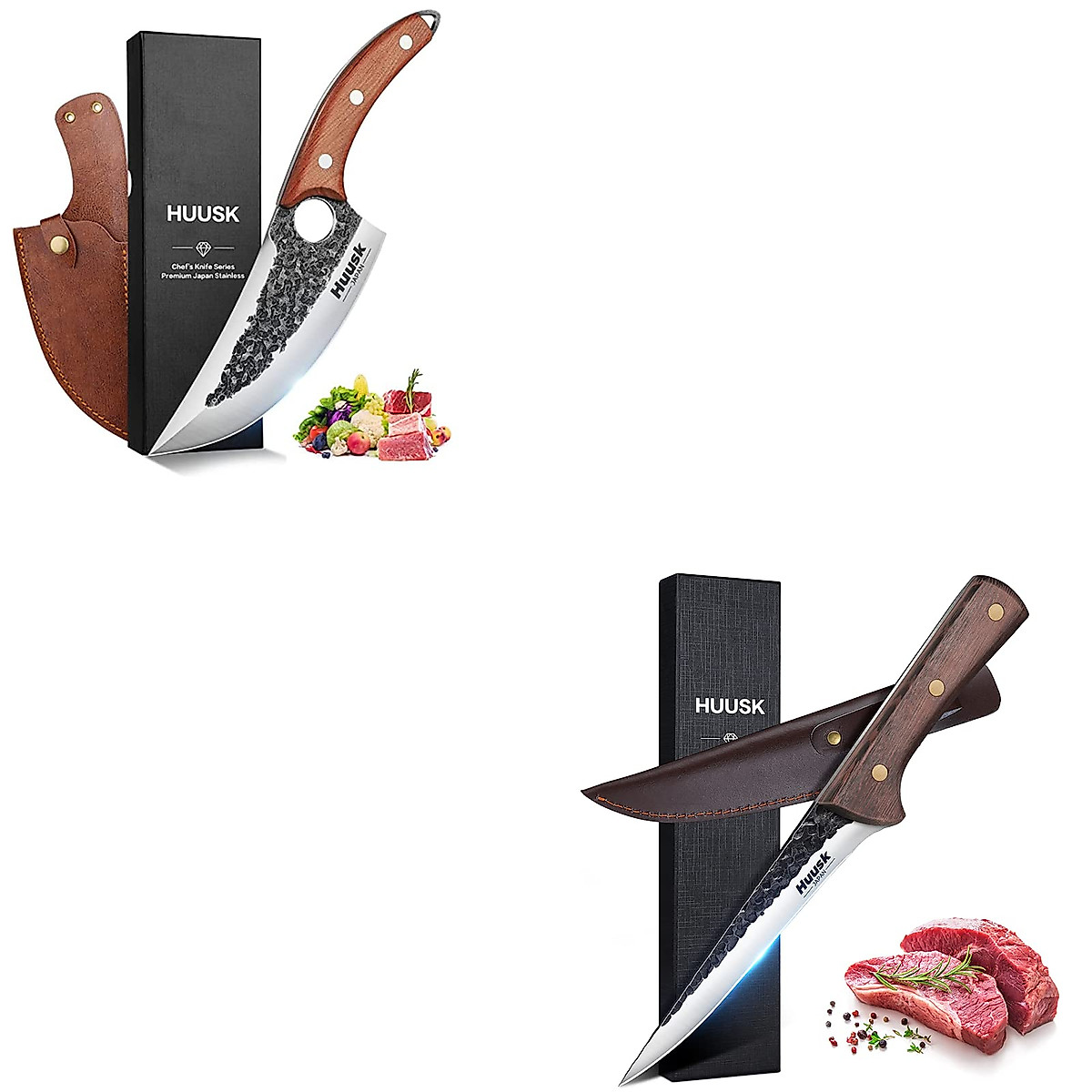 Huusk Viking Knife with Sheath Bundle with Sharp Fillet Knives for Meat, Fish, Poultry