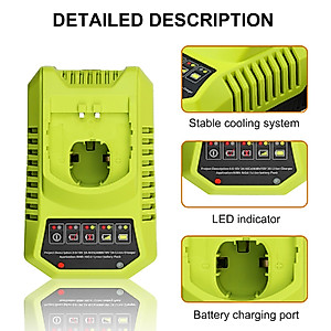 Upgraded 6000mAh P102 & P117 Charger Replacement for Ryobi 18V Battery and Charger Combo Compatible with Ryobi 18V Battery P102 P103 P104 P105 P107 P108 P109 P190(Green)