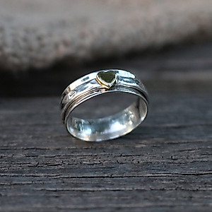 ENERGY STONE 925 Sterling Silver Simple Heart Meditation Spinner Ring (Style US68) (8.5)