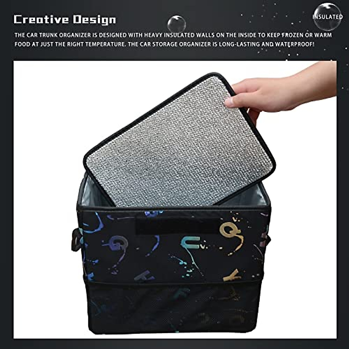 SHIYUMAN Insulated Car Trunk Organizer by Travel Car Cooler Box for Hot Or Cold Food, Multipurpose Collapsible Shopping, Picnics And Camping,Car Console Organizer Fits Most Vehicles(Letter)