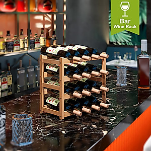 BMOSU Bamboo Wine Rack Wine Storage Cabinet Shelf 16 Bottle Wine Racks Countertop Sturdy for Kitchen Dining Room Pantry - 4 Tiers Wine Rack(Natural)