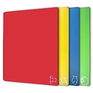 Fotouzy Plastic Cutting Board Flexible Mats With Food Icons, Set of 4, BPA-Free, Non-Porous, Upgrade 100% Anti-skid back and Dishwasher Safe, Rainbow Colors