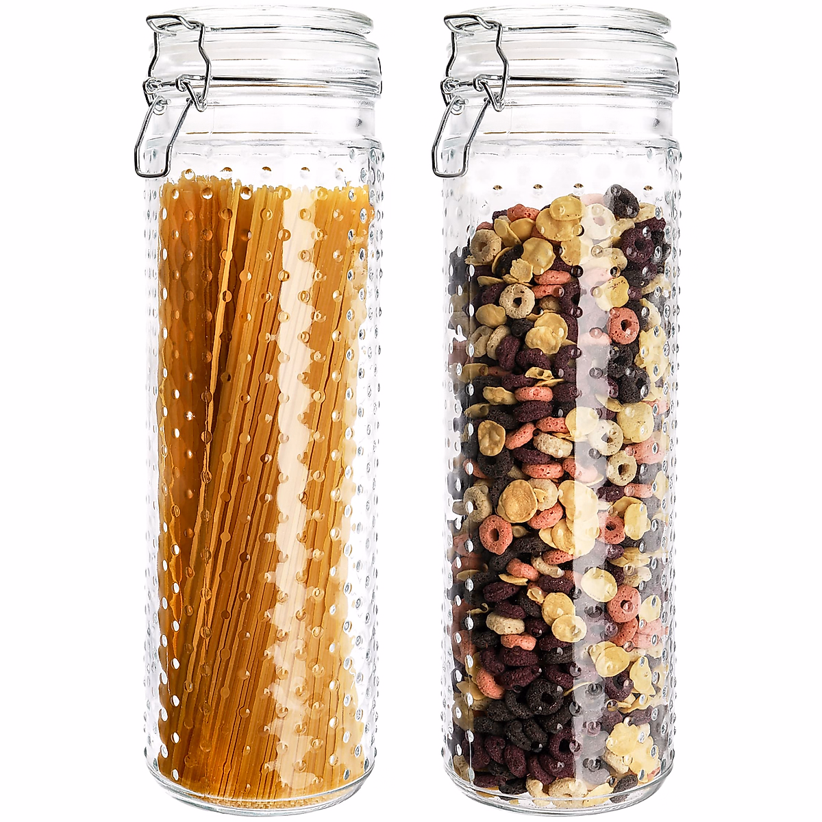 Yesland 2 Pcs 60 Oz Glass Food Storage Jar Canister with Airtight Seal Lid - Large Noodle Holder/Spaghetti Storage Container - Cereal Containers for Kitchen Canning, Pasta, Sugar, Beans and Spice