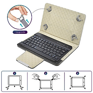 DETUOSI Universal 7.0 inch Android Tablet Case with Keyboard, Removable Wireless Bluetooth Keyboard + PU Leather Folio Book Cover + Stand, Travel Portable Sleeve for iOS/Android/Windows System Tablet