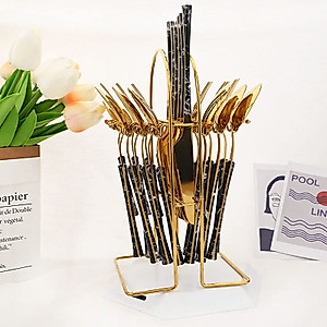 Snplowum 1 Pcs Gold Stainless Steel Cutlery Stand, Holds 24pcs Silverware Cutlery, Hanging Flatware Storage rack, 8.82oz